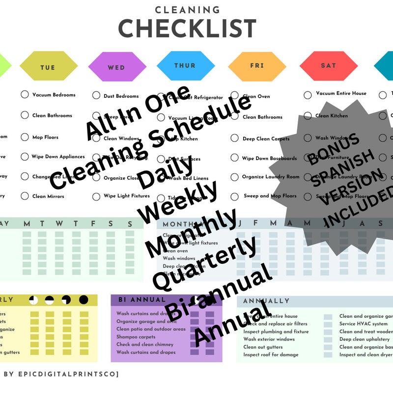 Cleaning Checklist English Spanish - Etsy