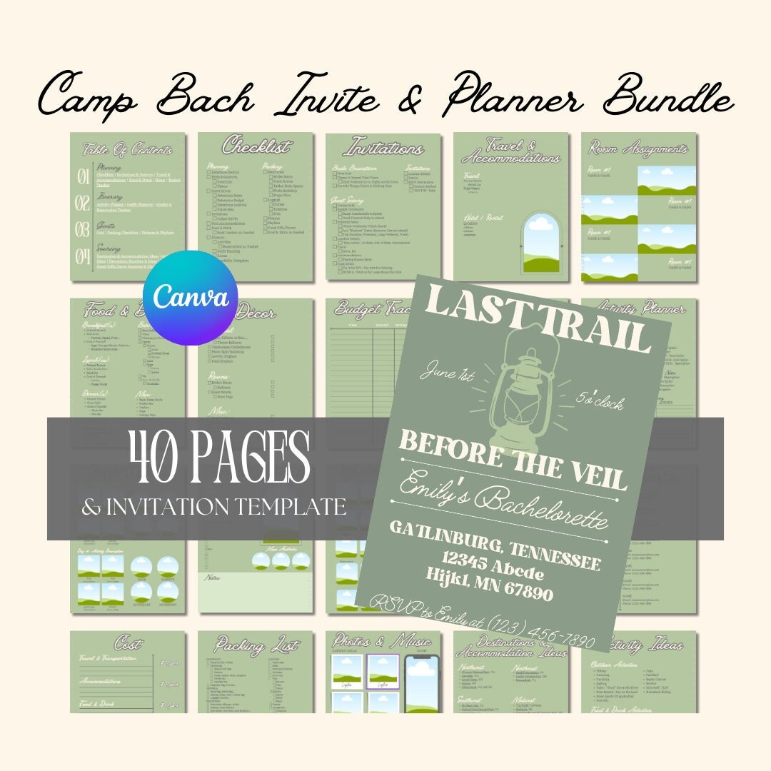 Camp Bach Planner and Invitation Template BUNDLE | Camping Style ...