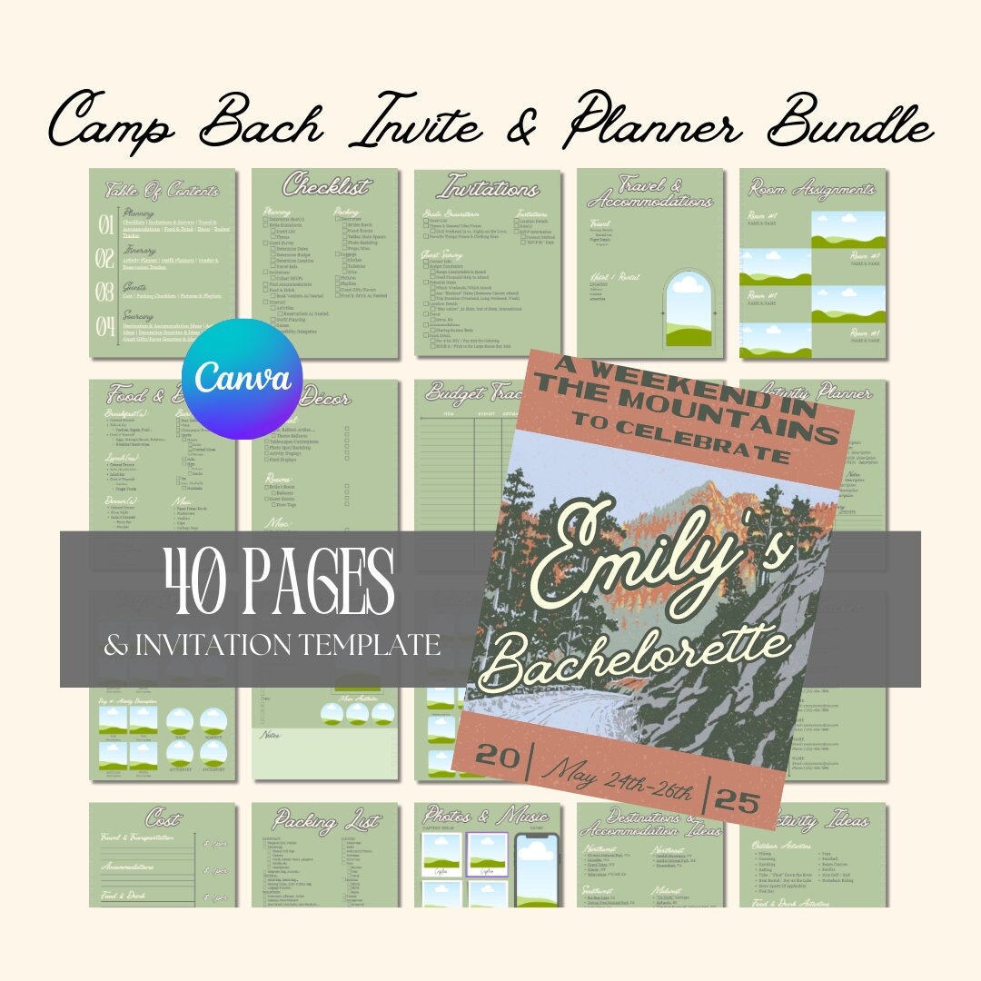 Camp Bach Planner and Invitation Template BUNDLE | Camping Style ...