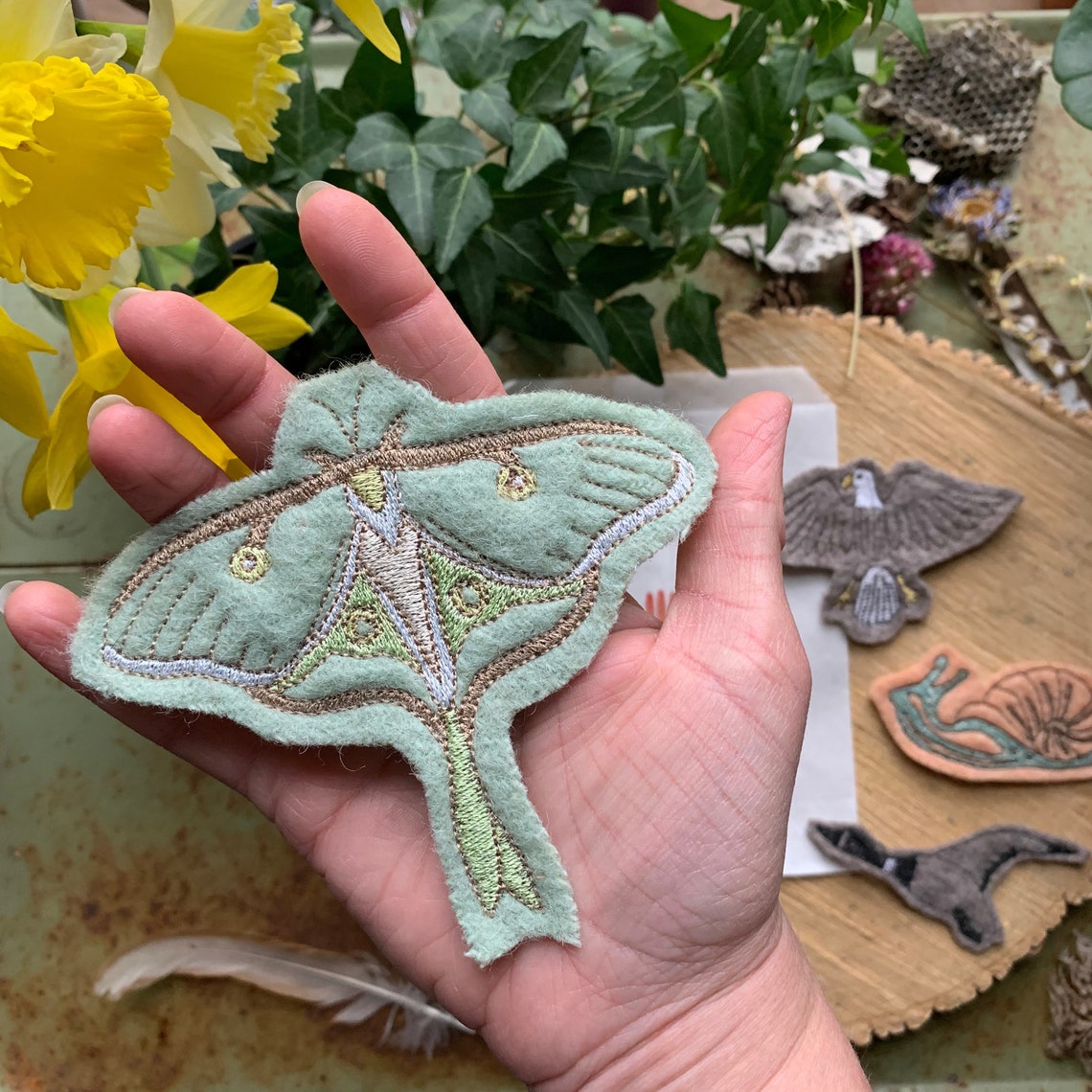 Moth Patch Embroidered Wool Luna Moth Patch Luna Moth Patch - Etsy