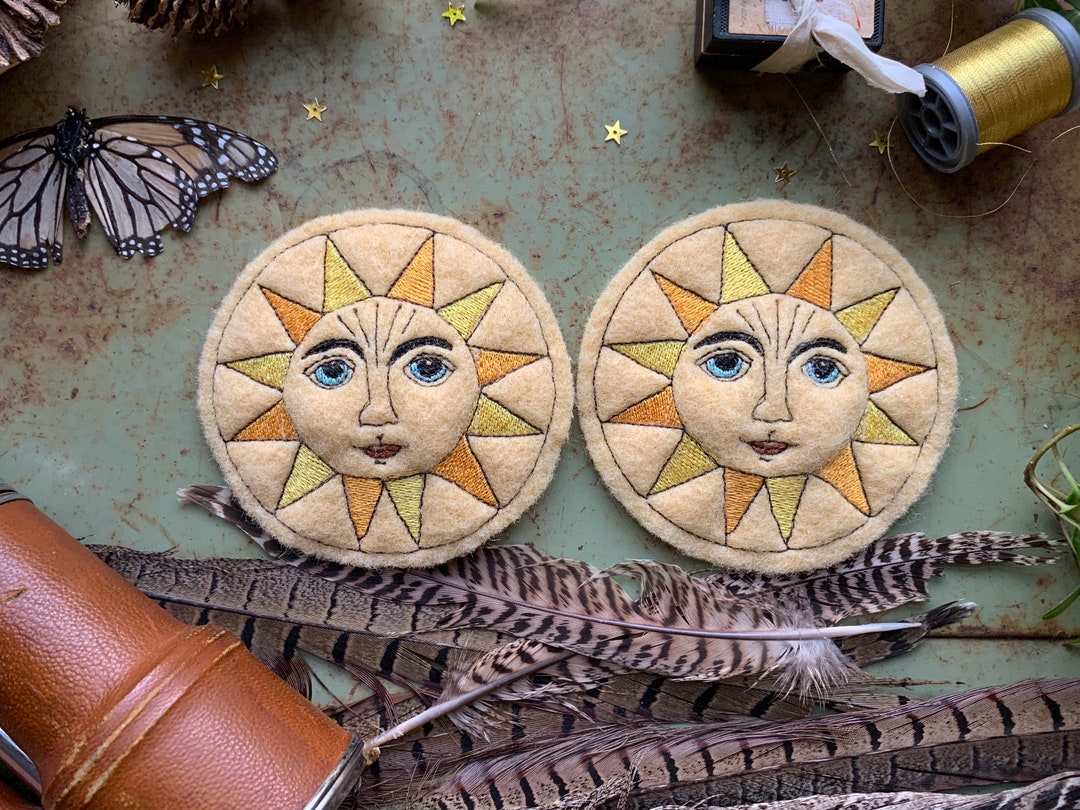 Embroidered Sun Patch, Embroidered Wool Sunshine Patch Set, sunshine ...