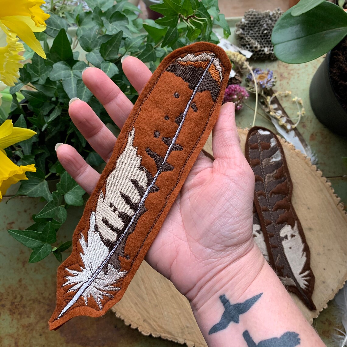 Embroidered Hawk Feather Embroidered Bookmark Bookmark | Etsy