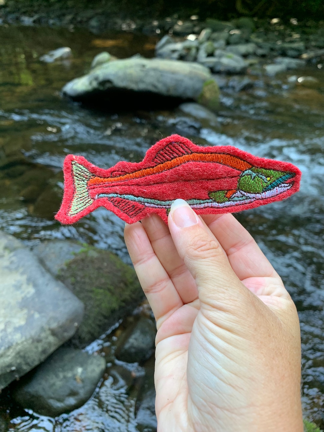 Embroidered Wool Salmon Patch, Salmon Patch - Etsy