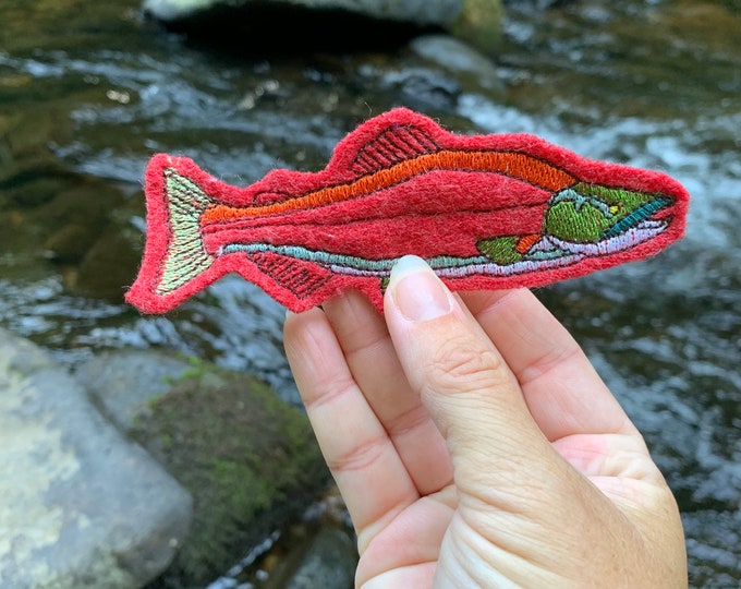 Embroidered Wool Salmon Patch, Salmon Patch - Etsy