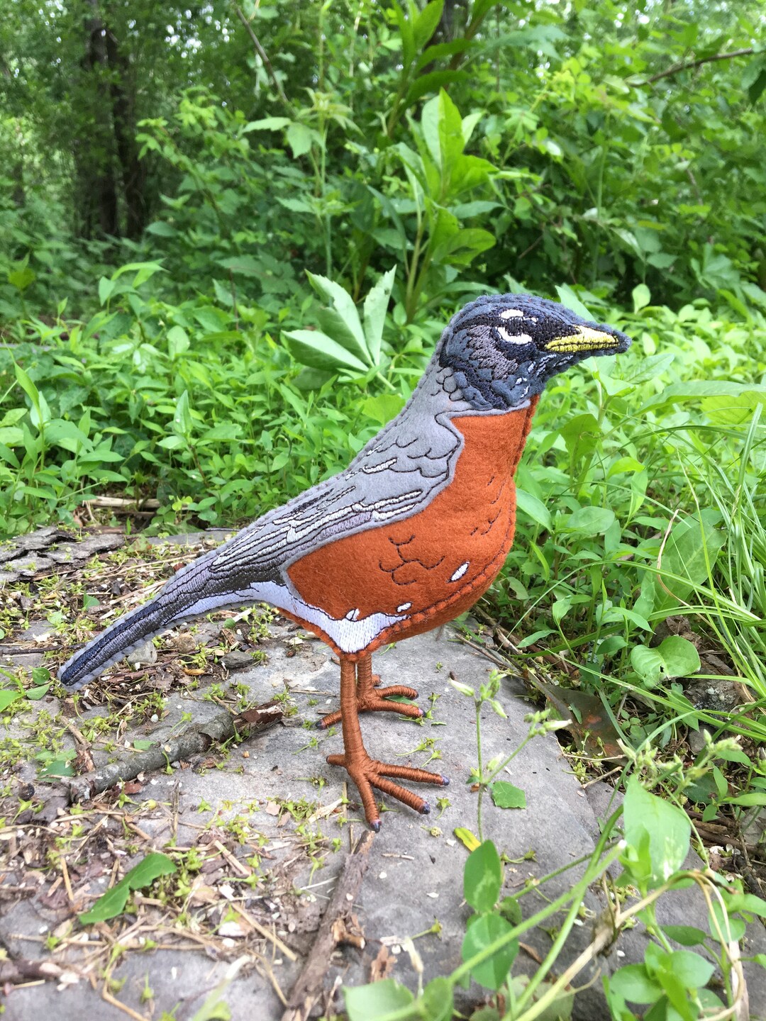 Embroidered Robin, Fiber Art Robin, Robin Sculpture, Felt American ...