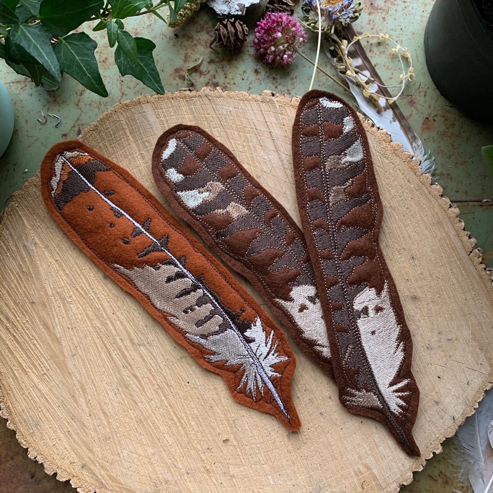 Embroidered Hawk Feather Embroidered Bookmark Bookmark | Etsy