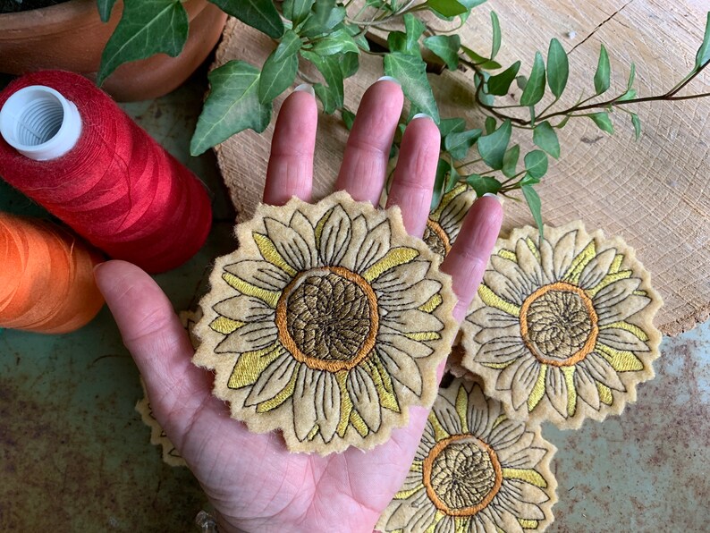 Embroidered Wool Sunflower Patch Yellow Sunflower Patch | Etsy