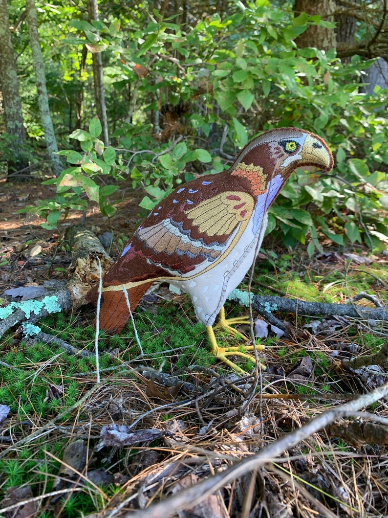 Embroidered Red Tailed Hawk Bird Sculpture Felt Hawk Hawk | Etsy