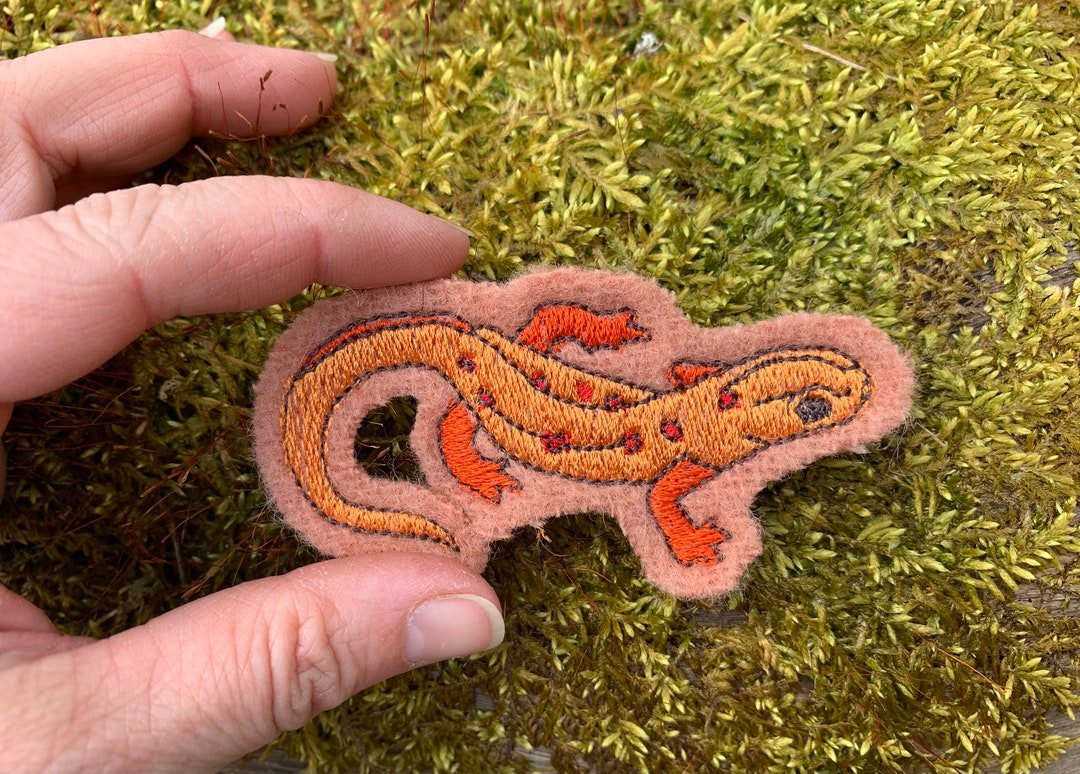 Salamander Patch, Red Eft Patch, Embroidered Red Eft, Wool Salamander ...