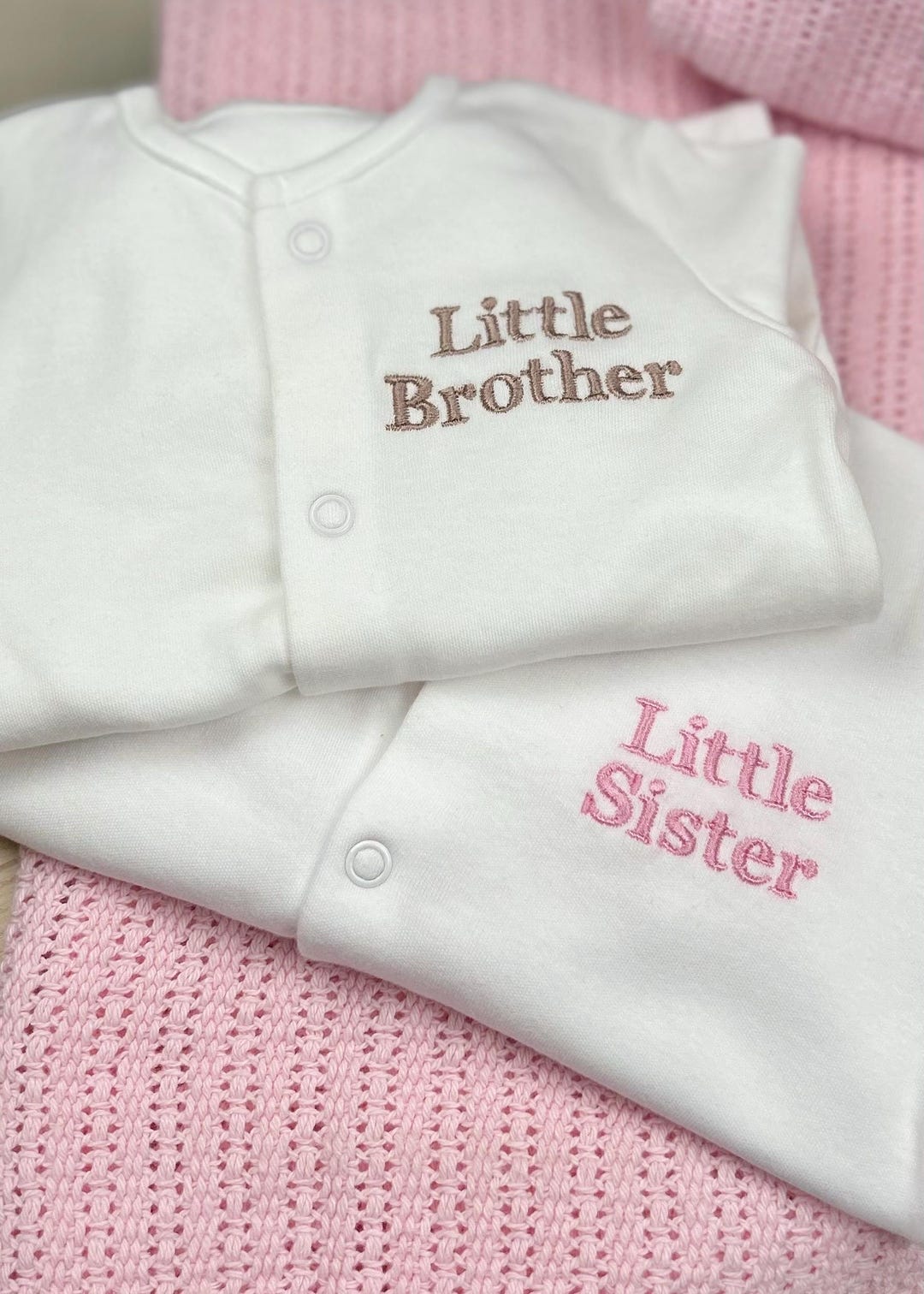 Embroidered Personalised Sibling Sleepsuit - 100% Cotton - Little ...