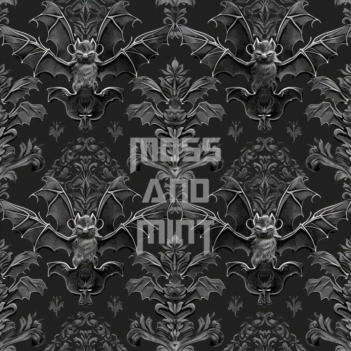 Gothic Bats Victorian Damask Digital Paper - Etsy