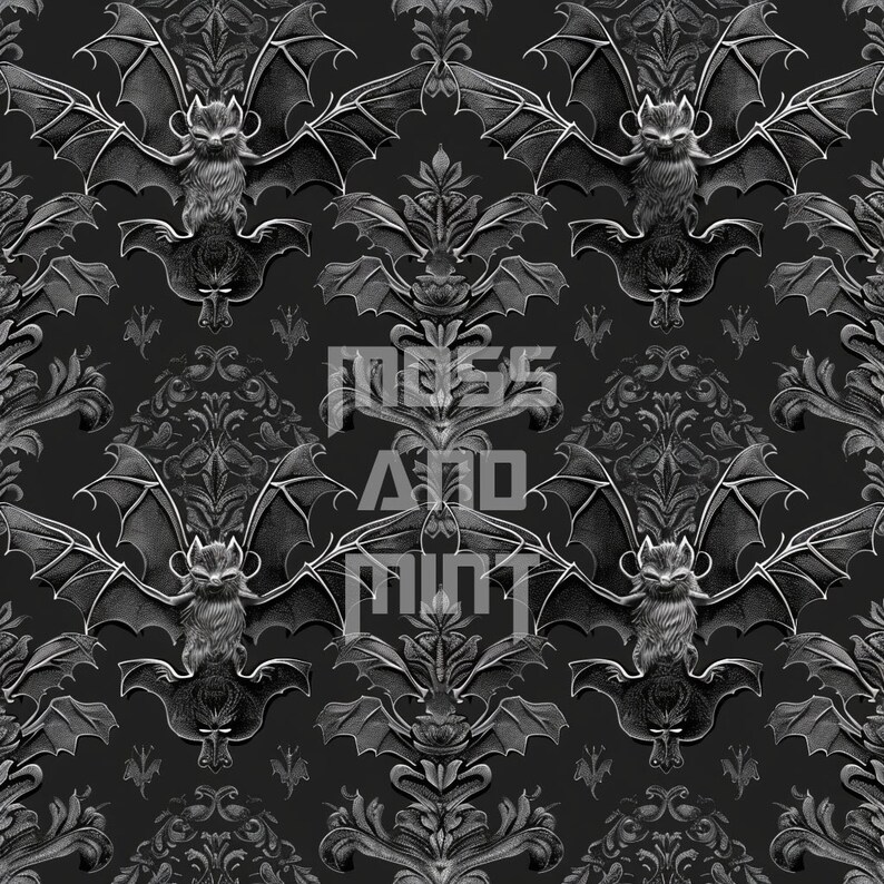 Gothic Bats Victorian Damask Digital Paper - Etsy