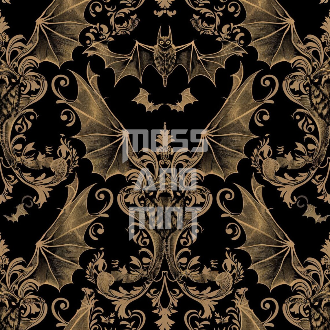 Gothic Bats Victorian Damask Digital Paper - Etsy