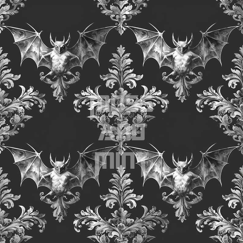 Gothic Bats Victorian Damask Digital Paper - Etsy
