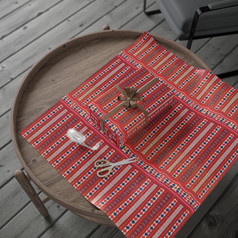 Red Thai Textile Photograph Gift Wrap, Handmade Holiday Wrapping Papers ...