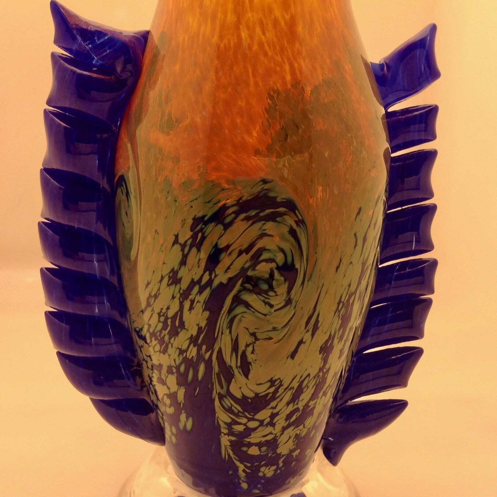 Handblown Art Glass Vase With Wings and Waves Almost 9 Tall - Etsy