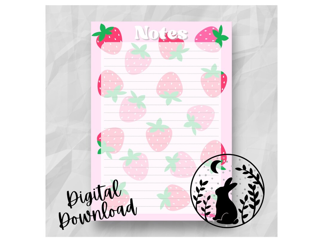 Strawberry Printable Notepad Page Digital Download - Etsy