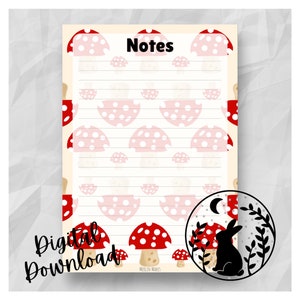 Mushroom Printable Notepad Page Digital Download - Etsy
