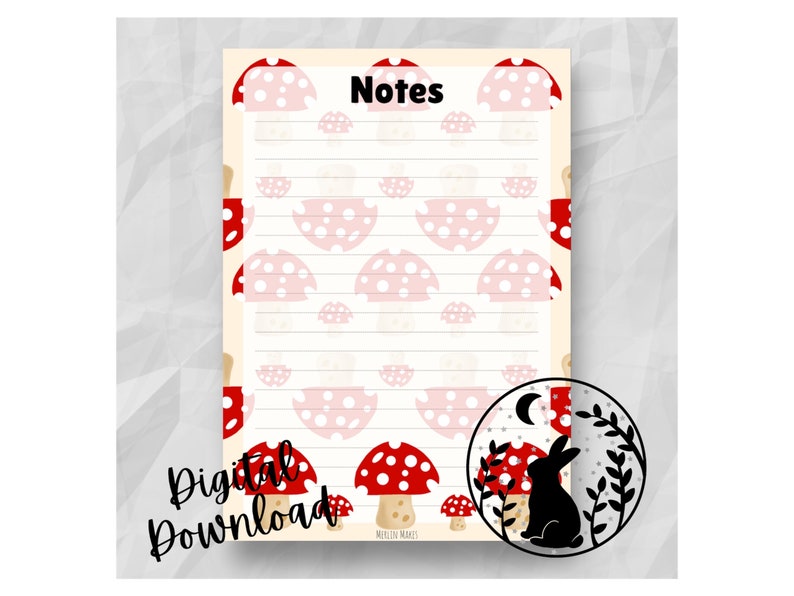 Mushroom Printable Notepad Page Digital Download - Etsy