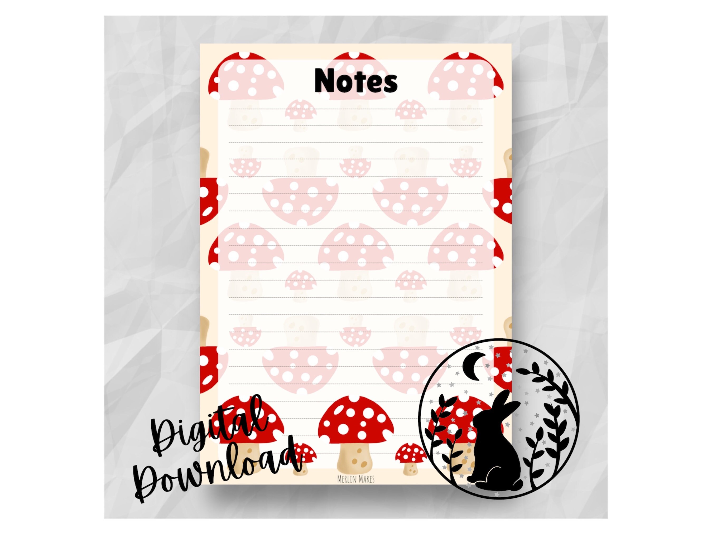 Mushroom Printable Notepad Page Digital Download - Etsy
