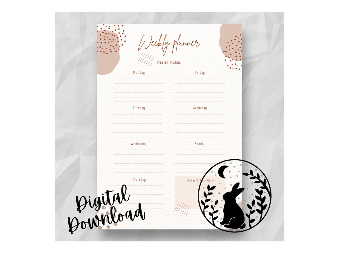 Weekly Planner Printable Digital Download Brown & Cream Polka Dot - Etsy