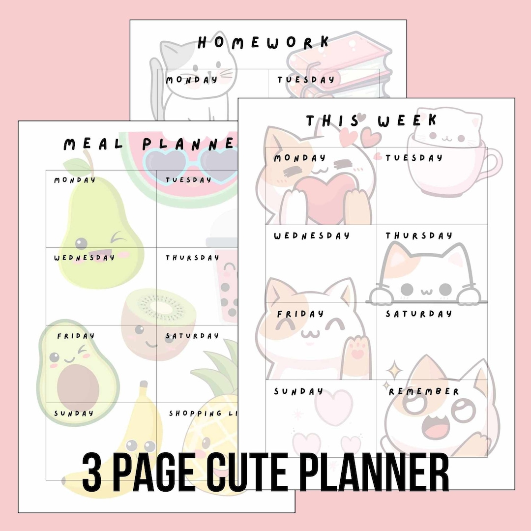 Printable Week Plan Printable Cute Student Planner Printable Homework ...