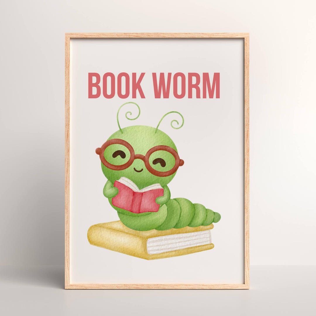 Bookworm Reading Nook Art, Printable Book Nook Prints, Library ...