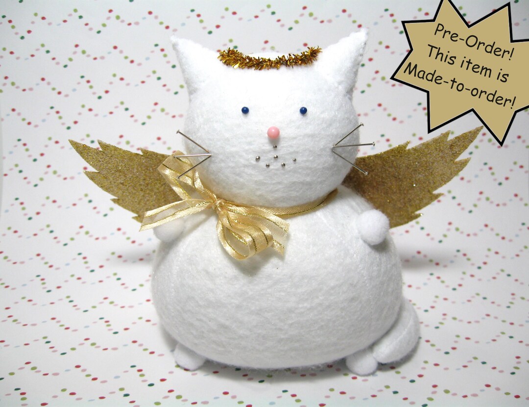 PRE-ORDER Pretty Gold Angel, Cute Angel Cat, Felt Pincushion, Angel ...