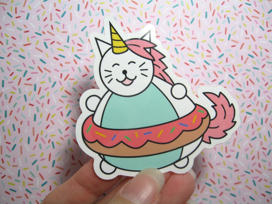 Donut Cat Vinyl Sticker Unicorn Cat With Donut Pink Sprinkle - Etsy
