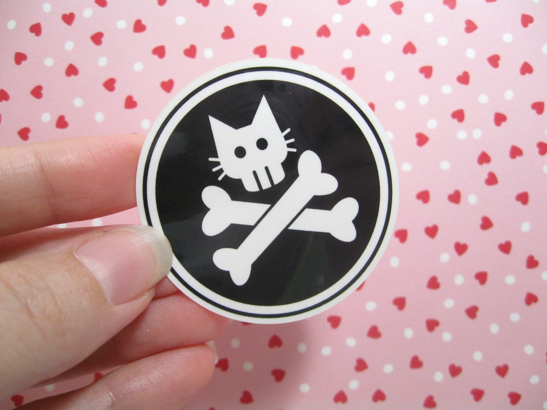 Cat Skull and Crossbones Vinyl Sticker, Dangerous Cat, Funny Cat, Cute ...