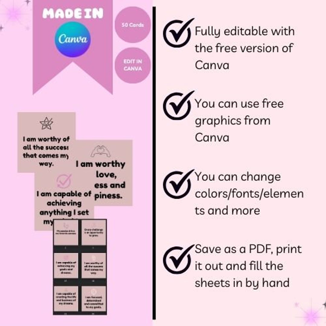 Canva Editable Positive Motivational Inspiring Affirmation Cards ...