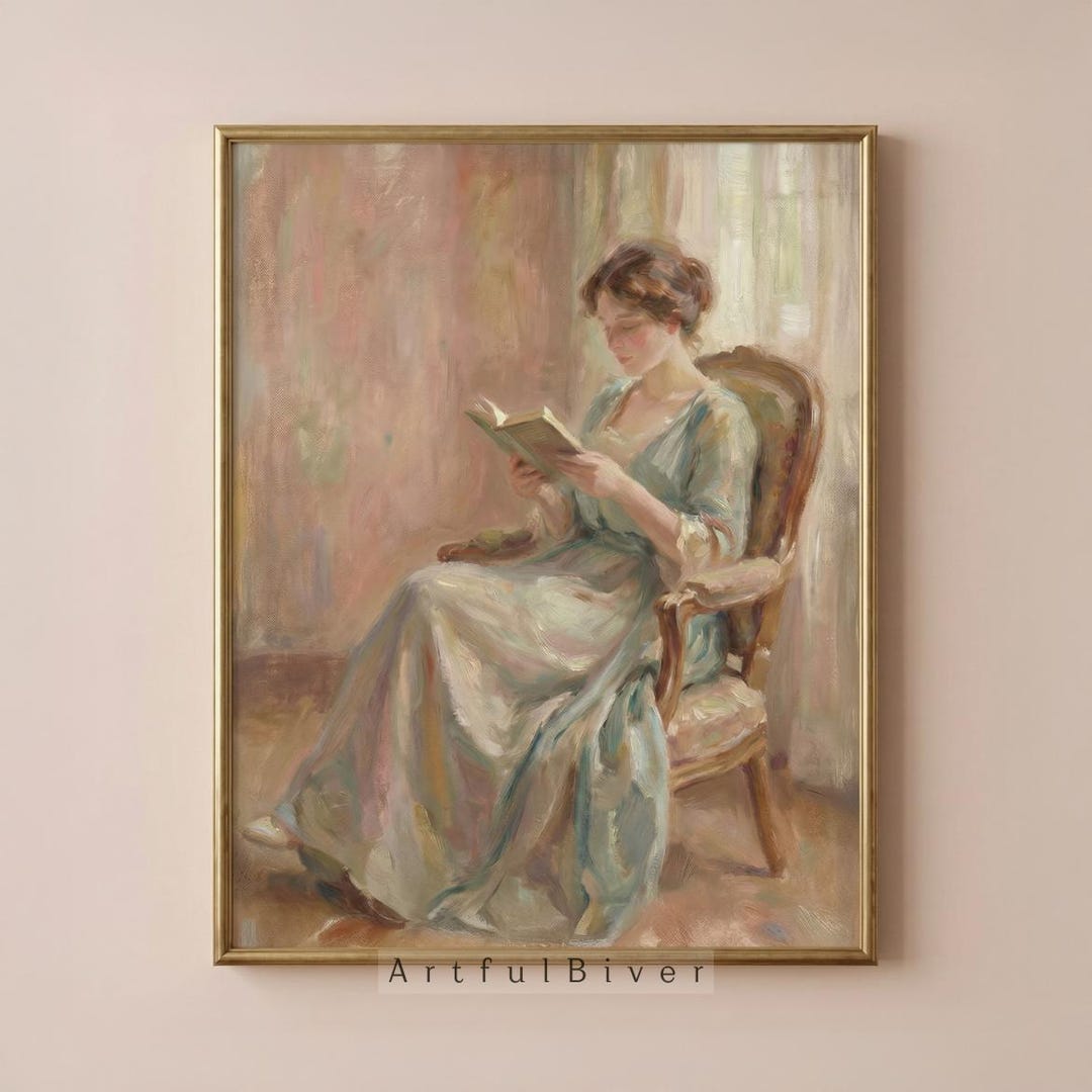 Victorian Lady Reading Oil Painting, Vintage Woman With Book Art, Light ...