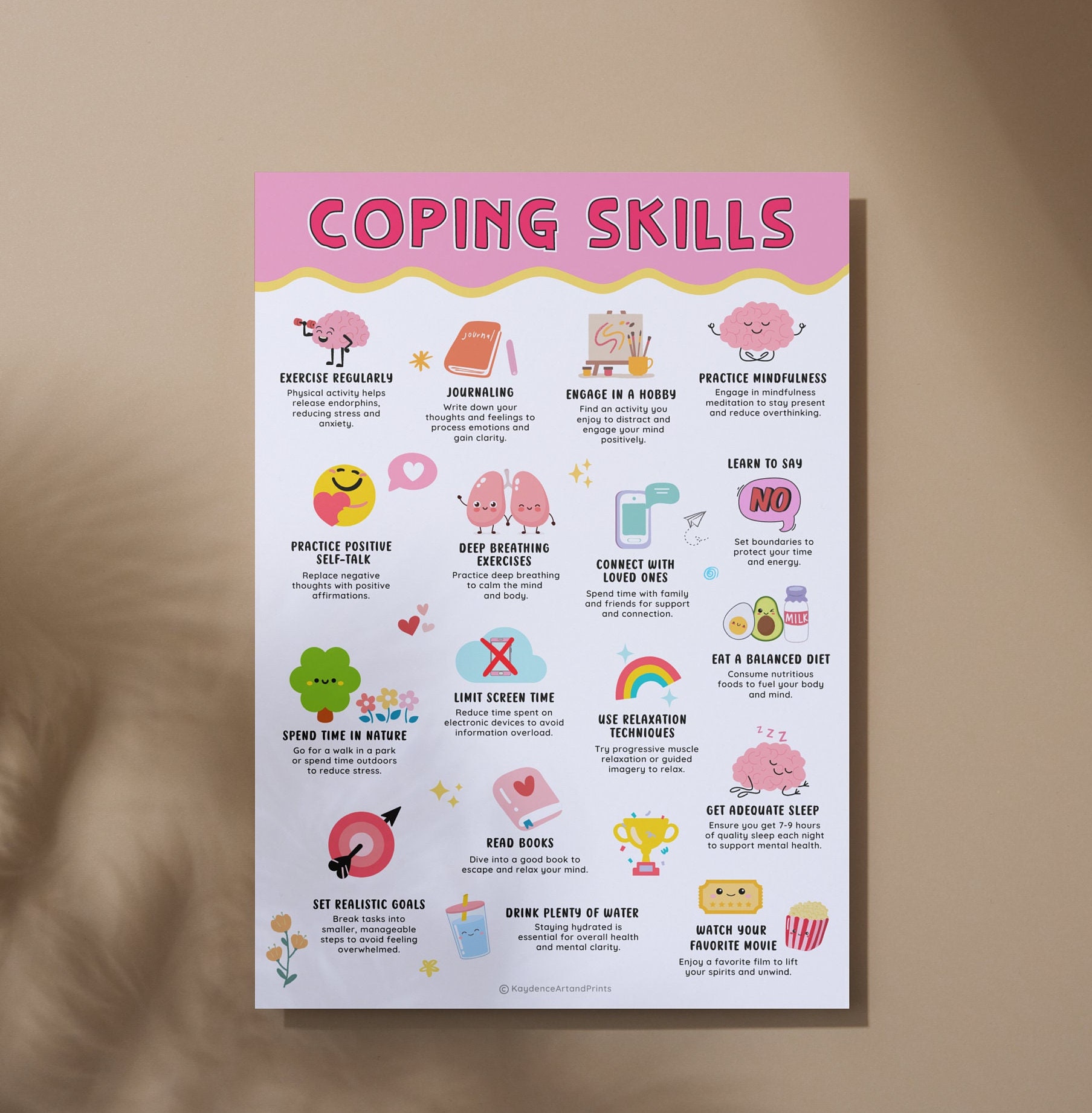 Coping Skills Printable Poster, Mental Health Poster, Therapy Office ...