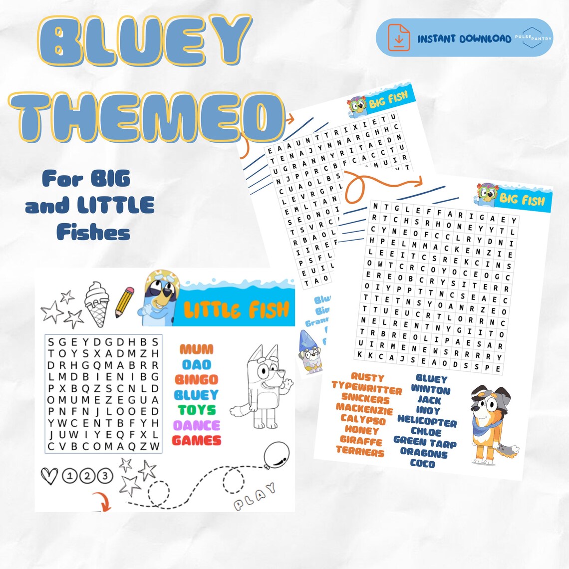 Bluey Kids Activity Sheets, Print at Home, Family Games *word Search ...