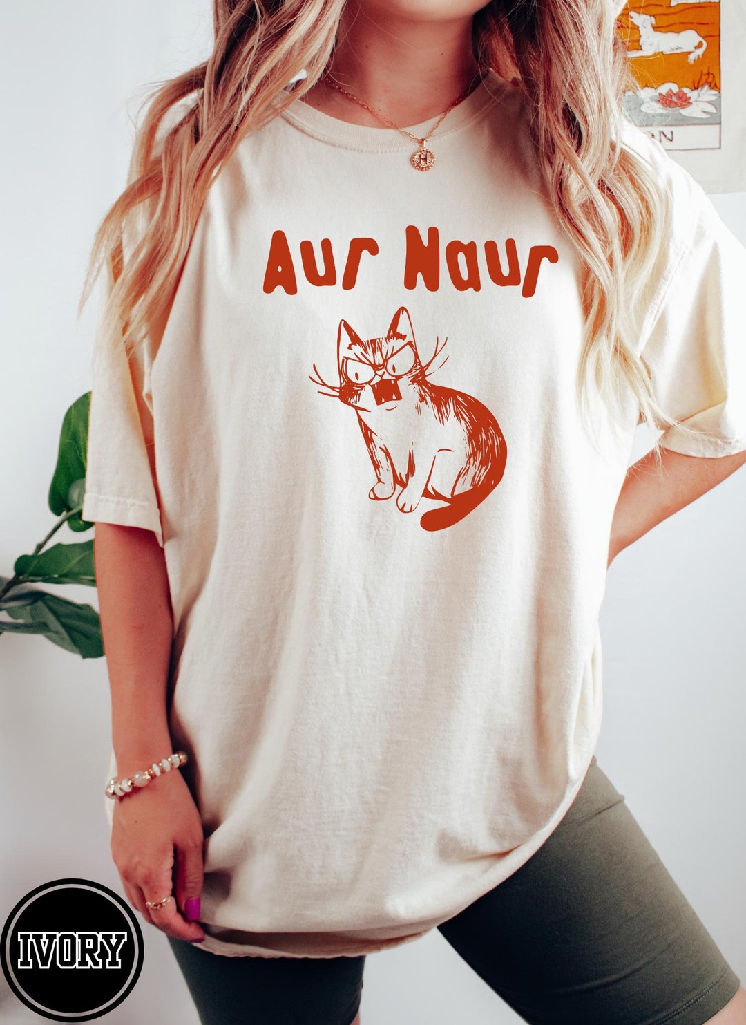 Aur Naur Cat T-shirt, Funny Women's T-shirt,humorous Mom Gift, Retro ...