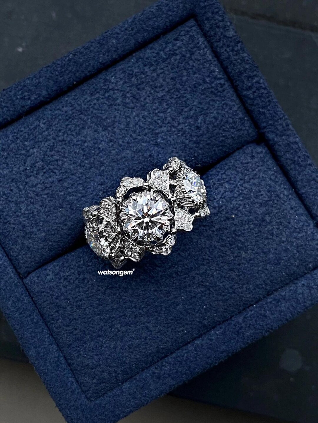 3 CT Lab Diamond Ring 3 CT ROUND Cut Engagement Ring / 18k White ...