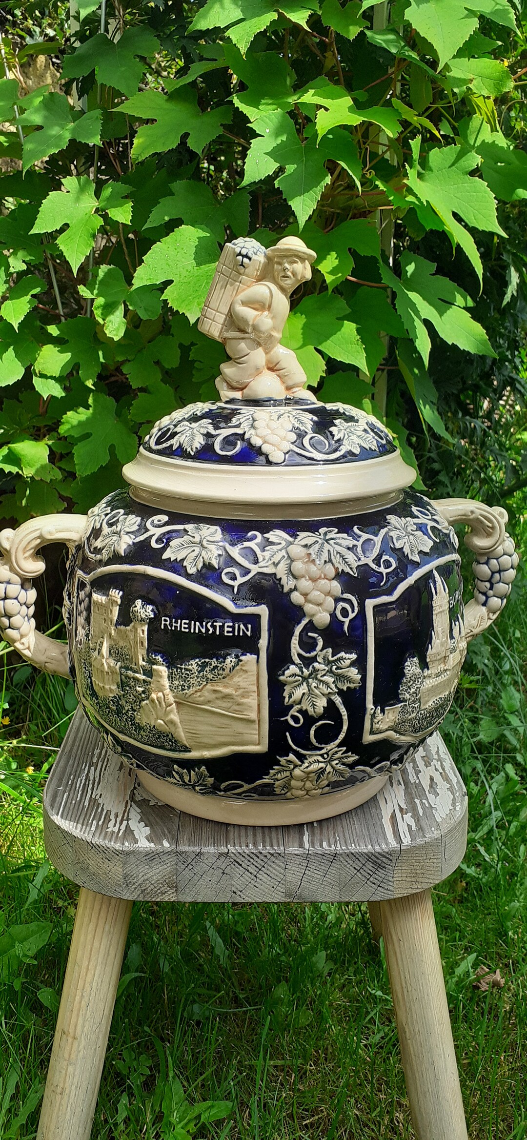 Punch Bowl 4L Stoneware Rhine Vintage, Large Rustic Serving Bowl for Parties, Unique Home Bar ...