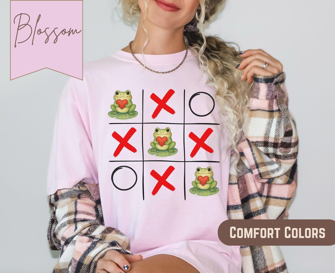 Valentine Frog Tic Tac Toe Comfort Colors Tee, Valentines Day Shirt ...