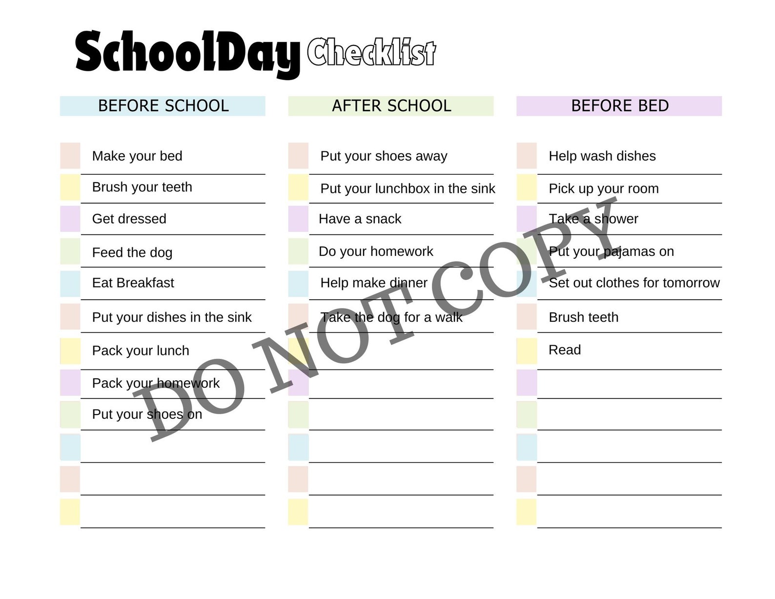Editable Schoolday Checklist, Printable, Digital, Homeschool Planner ...
