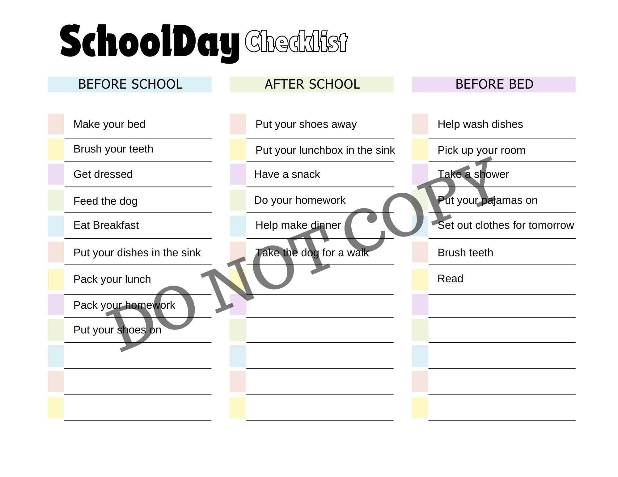 Editable Schoolday Checklist, Printable, Digital, Homeschool Planner ...
