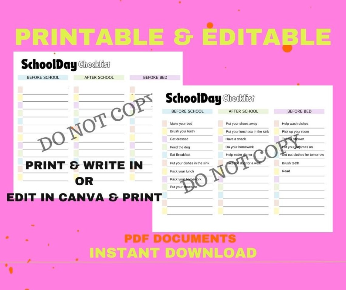 Editable Schoolday Checklist, Printable, Digital, Homeschool Planner ...