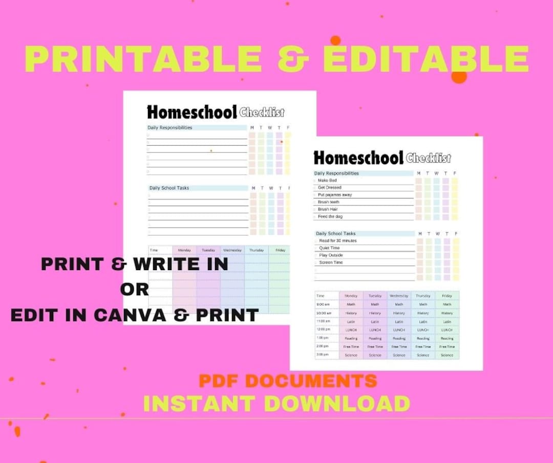Editable Homeschool Checklist, Printable, Digital, Homeschool Planner ...