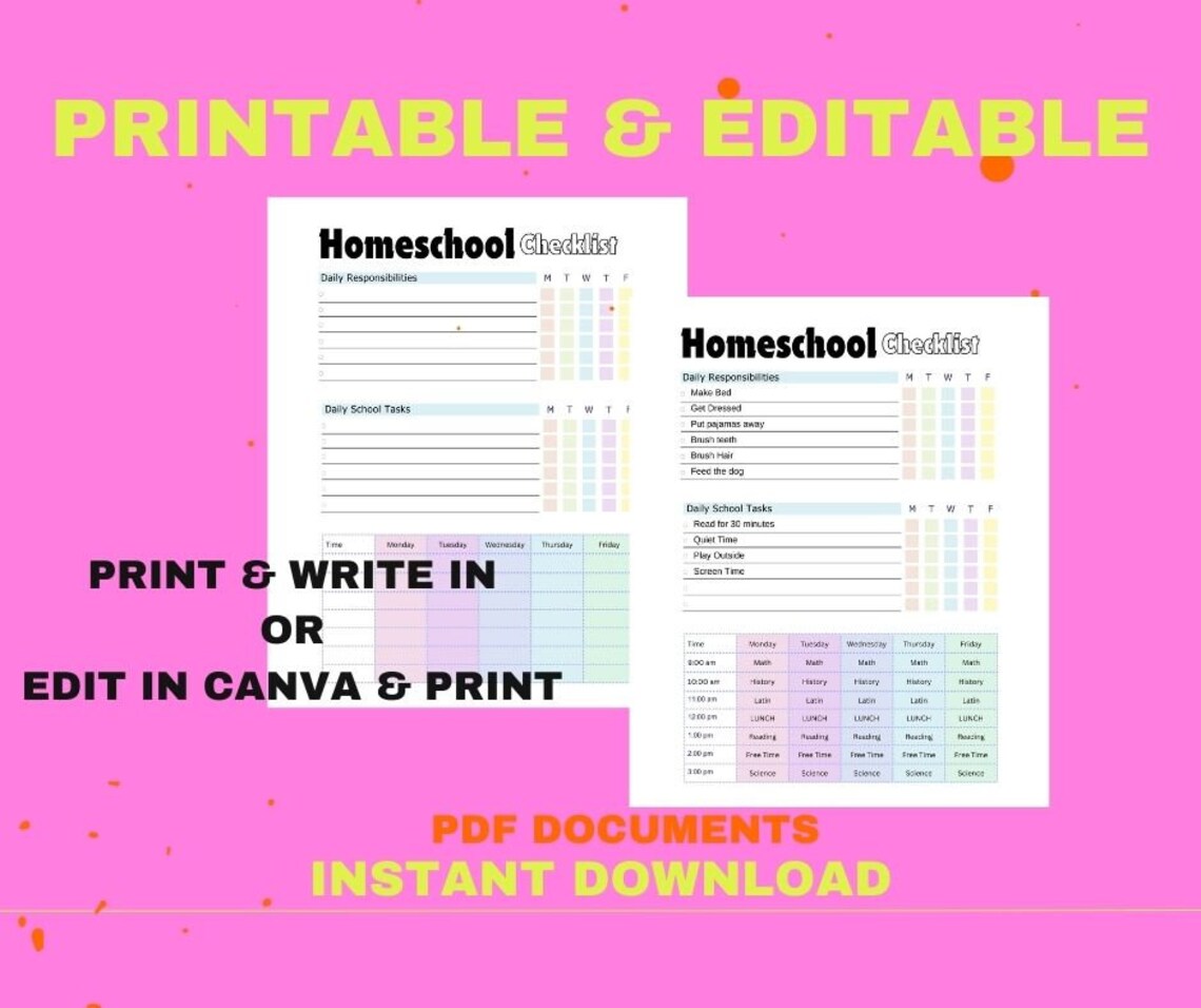 Editable Homeschool Checklist, Printable, Digital, Homeschool Planner ...