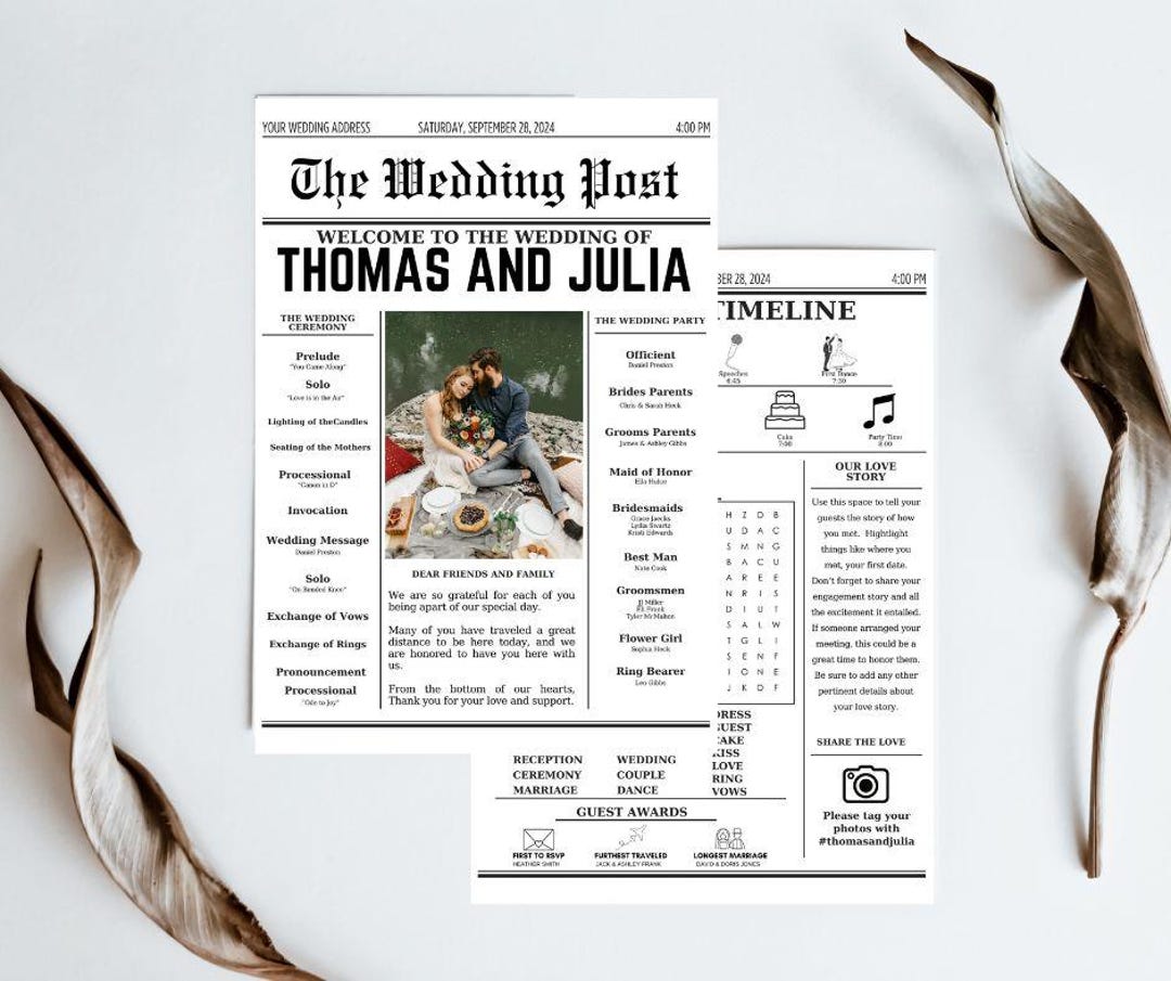 Newspaper Wedding Program,newspaper Program Template, Modern Wedding ...