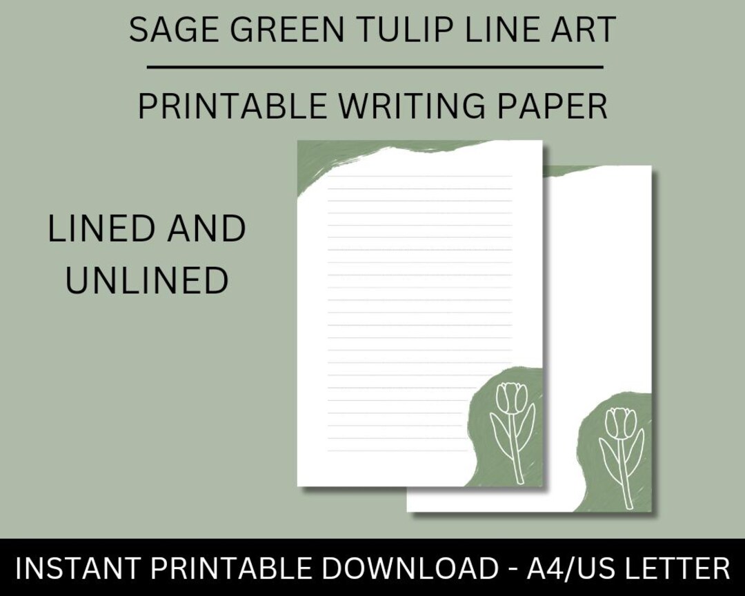 Sage Green Floral Letter Writing Paper Digital Download A4 US Letter ...