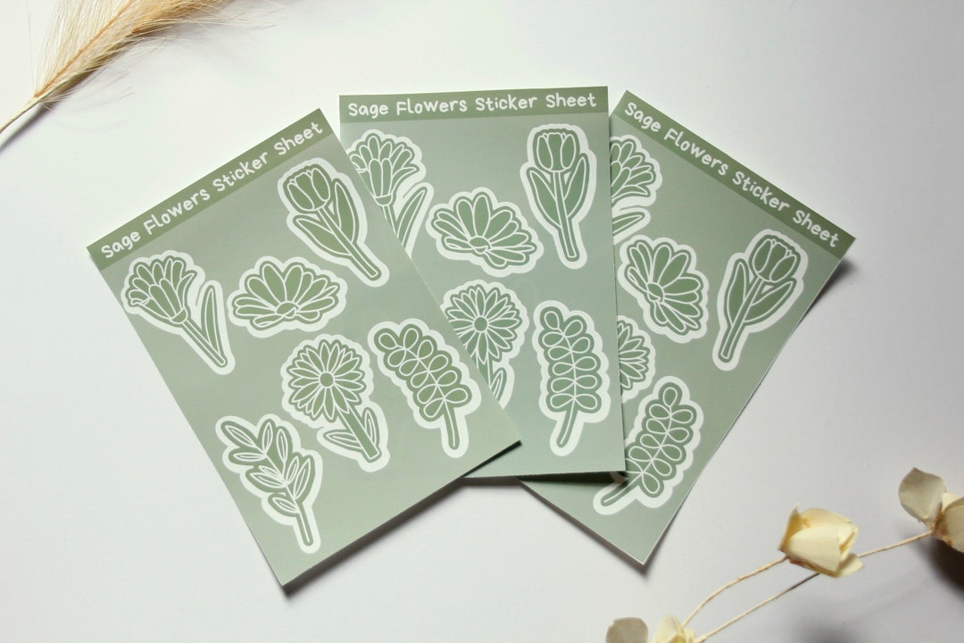 Sage Green Floral Sticker Sheet: Nature Journaling Stickers - Etsy