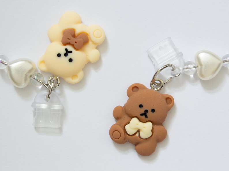 Cute Teddy Bear USB-C Dust Plug Set With Beaded Heart Charms Adorable ...