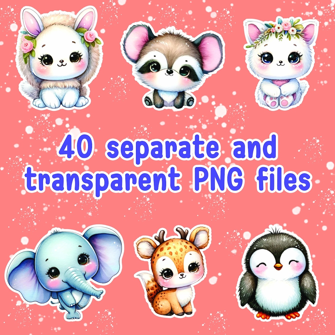 Adorable Watercolor Animal Clipart Instant Download for Commercial Use ...