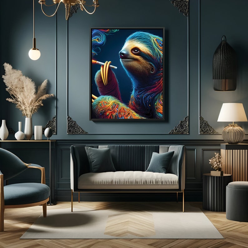 Psychedelic Sloth Smoking Digital Art Print, Wall Art,digital Download ...