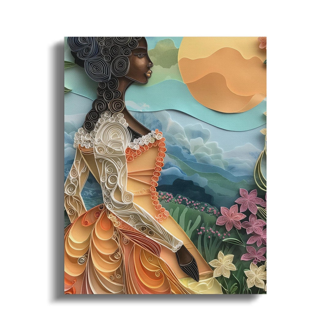 African American Woman Quilled Wall Art, Handcrafted Multicolor Nature ...